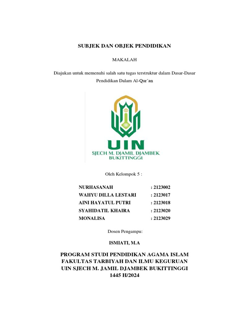 Subjek Dan Objek Pendidikan | PDF | Karier & Perkembangan | Agama & Spiritualitas