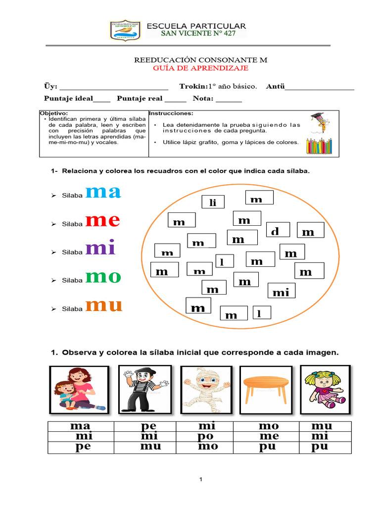 Guía de Aprendizaje Sílaba M | PDF | Fonética | Lingüística