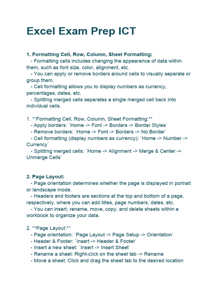 Excel Exam Prep ICT 7 | PDF | Microsoft Excel | Function (Mathematics)