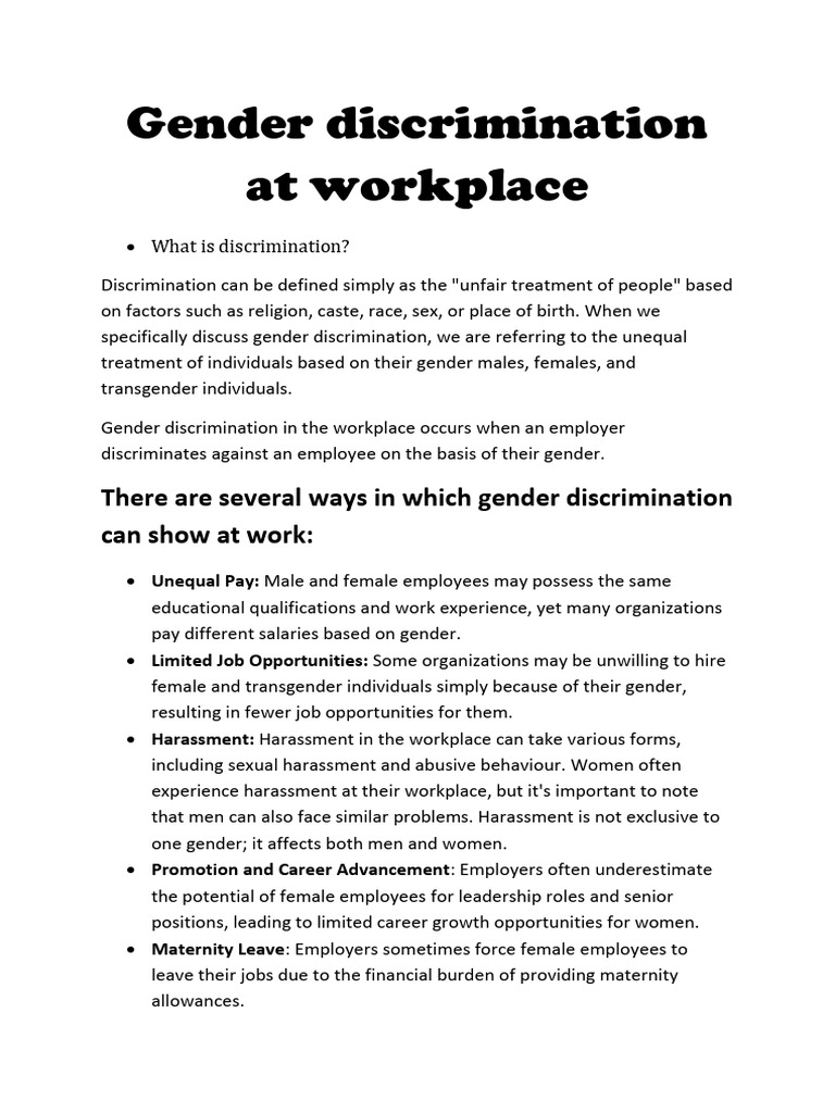 Gender discrimination at workplace 2 | PDF | Sexual Harassment ...