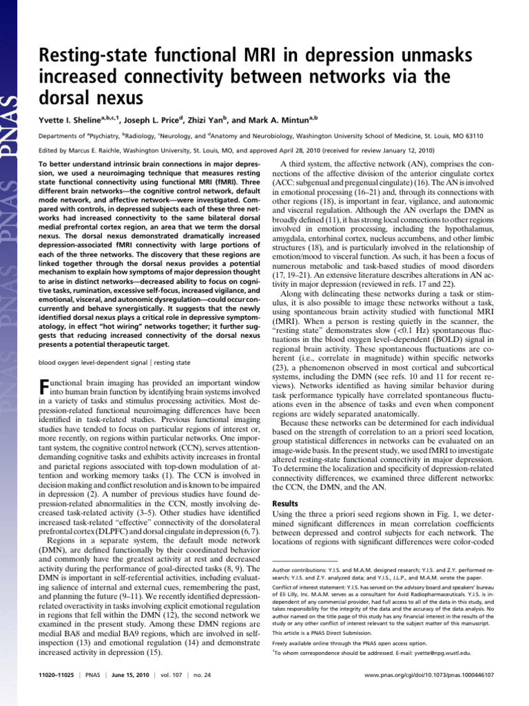 Resting State Functional Mri In Depression Unmasks Increased