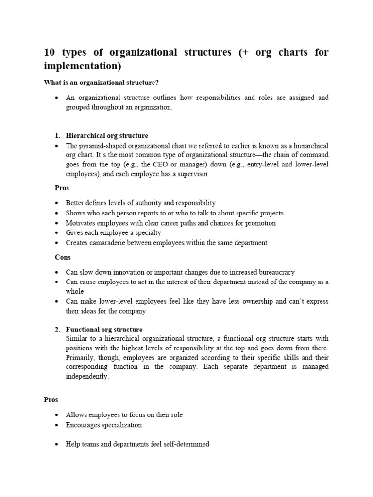 10 types of organizational structures | PDF | Organizational Structure | Business