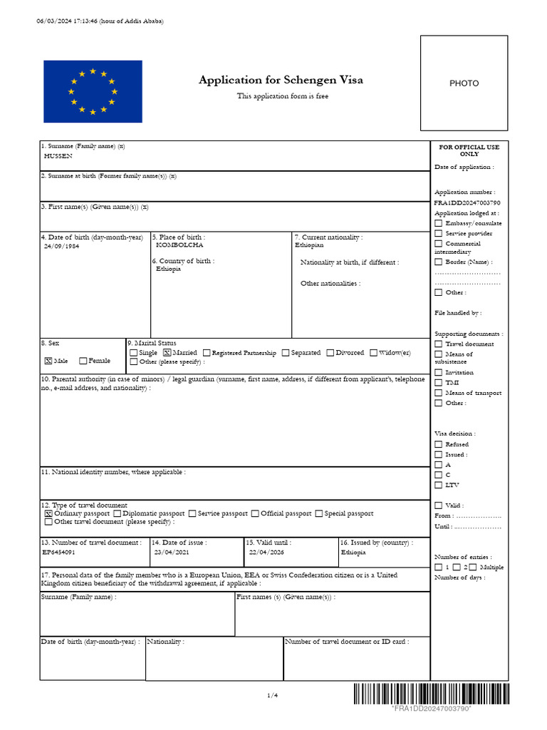 Schengen Visa Application Form Guide | PDF | Travel Visa | Fee