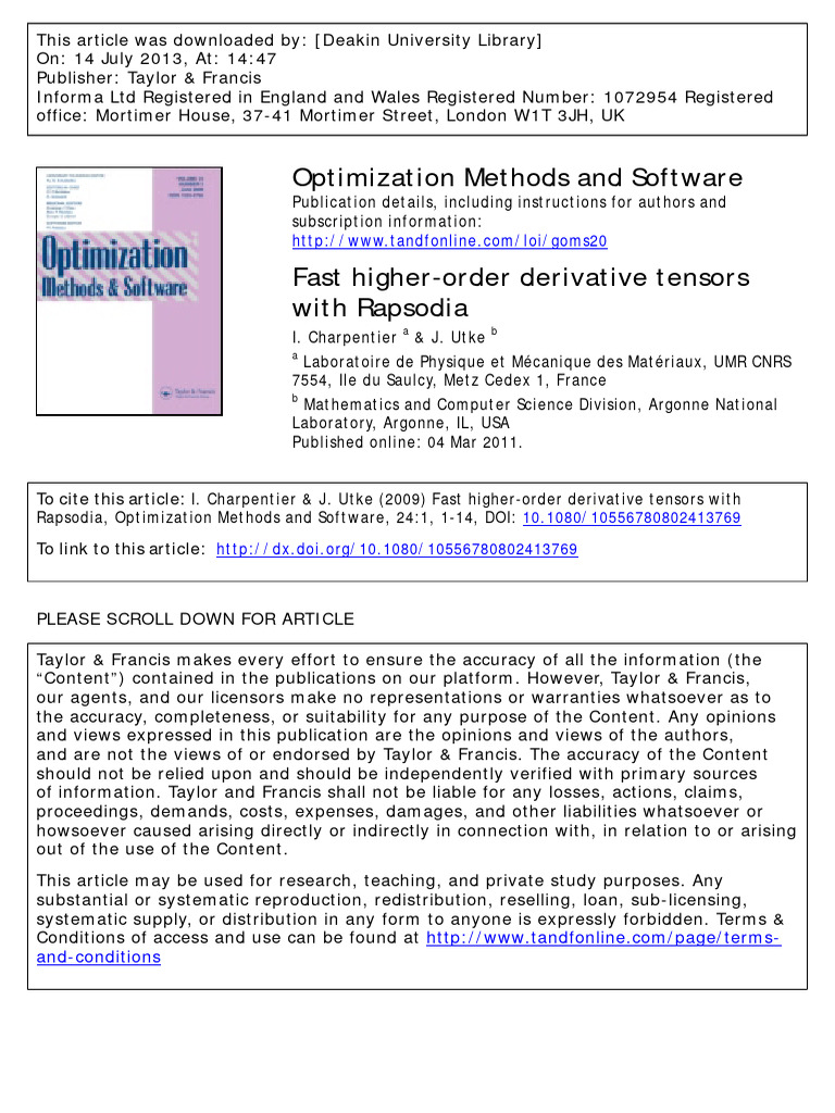 Fast Higher Order Derivative Tensors With Rapsodia Pdf Parameter Computer Programming