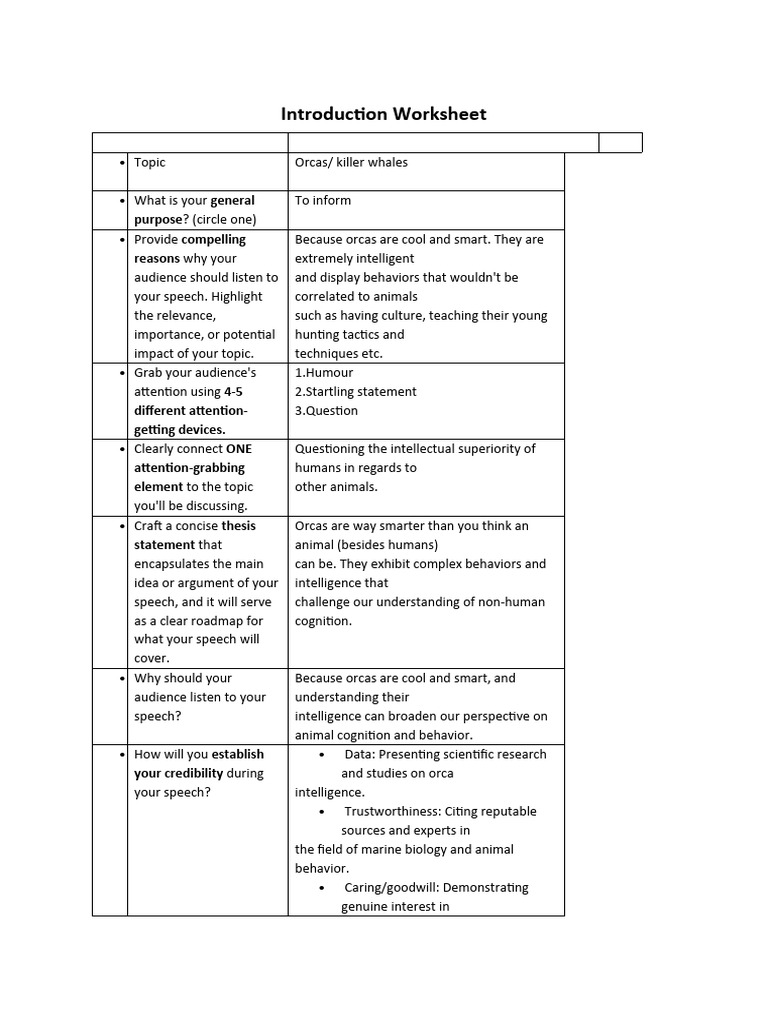 Introduction Worksheet | Download Free PDF | Intelligence | Cognition