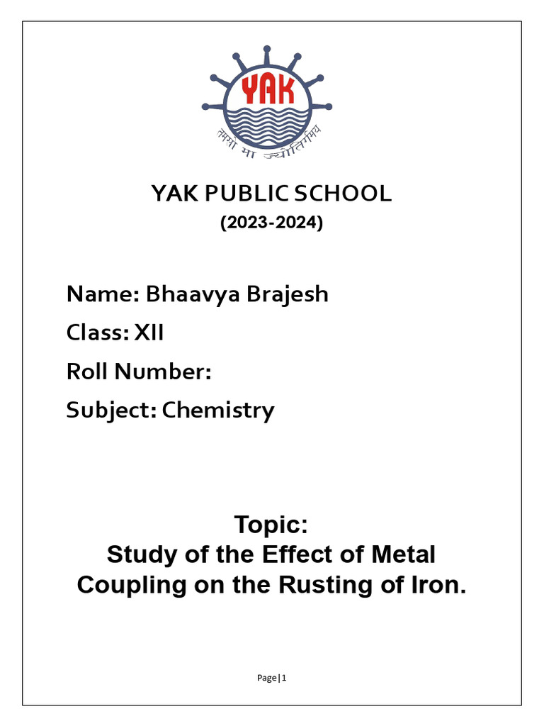 Study On The Effect of Metal Coupling On The Rusting of Iron ...