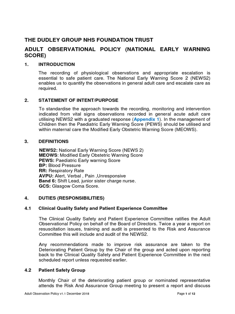 Adult Observation Policy | PDF | Cardiopulmonary Resuscitation | Blood ...