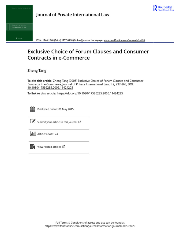 Exclusive Choice of Forum Clauses and Consumer Contracts in E-Commerce ...
