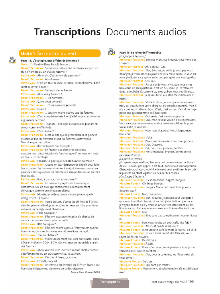 Transcriptions Des Audios Et Vidéos - Manuel Edito B2 | PDF