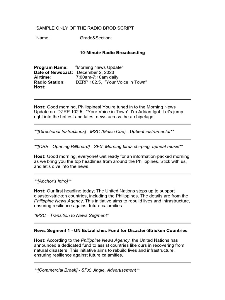 SAMPLE COPY OF Radio Broadcasting Script | PDF | News | Social Media