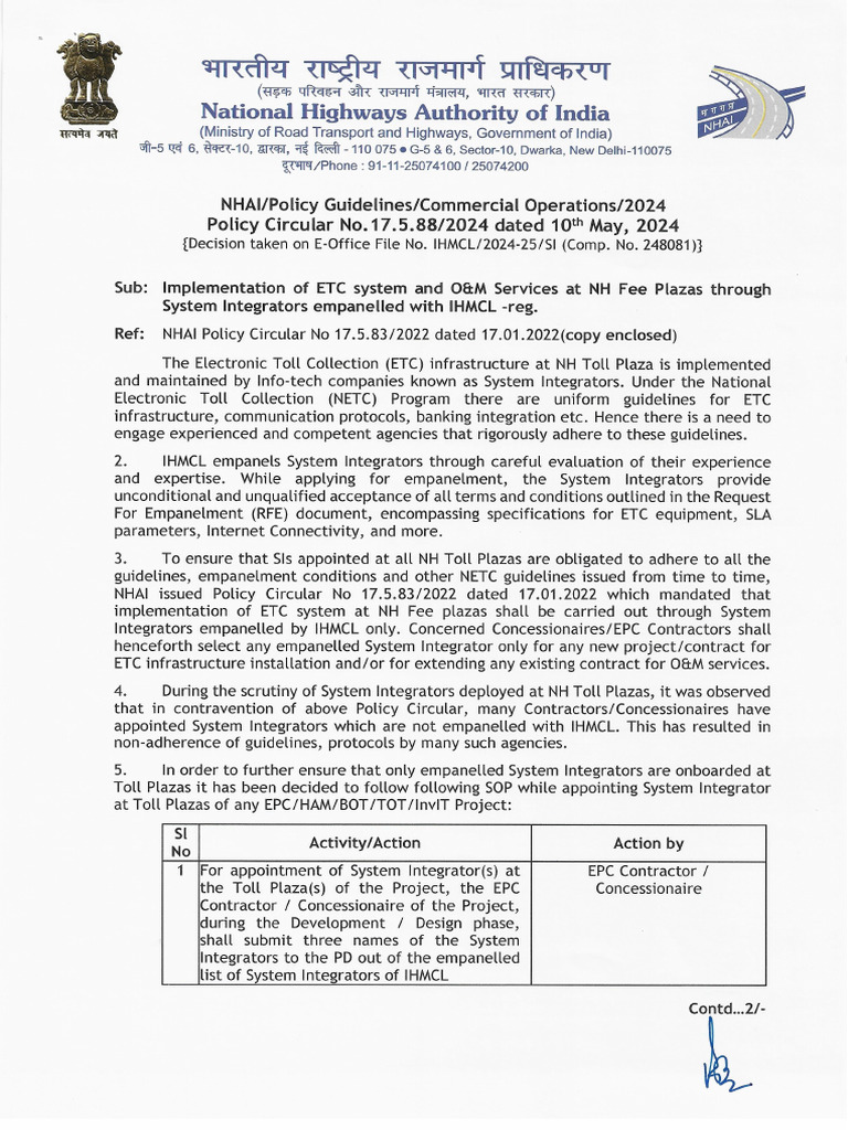 Policy Circular No. 17.5.88 - Re ETC | PDF