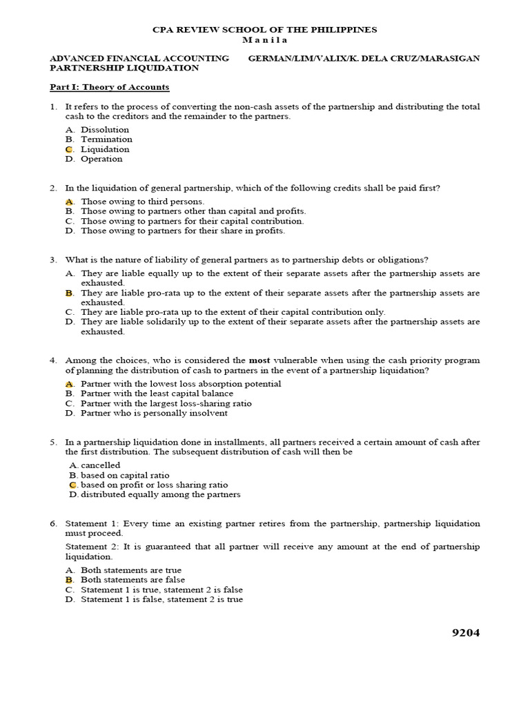 AFAR - Partnership Liquidation - Test Bank & Reviewer | PDF ...