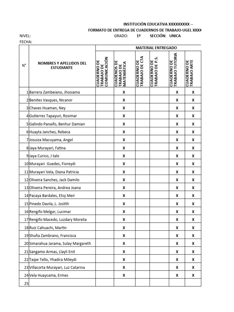 1º Grado Formato de Entrega de Cuadernos de Trabajo A Padres de Familia ...