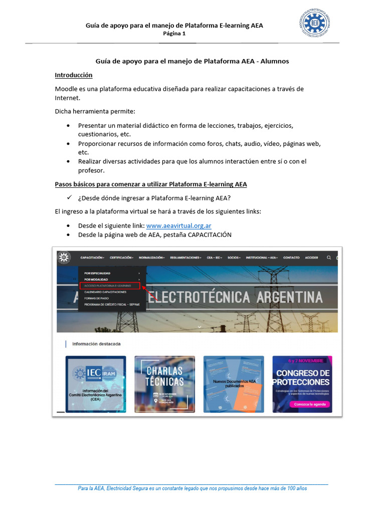 Guía de Apoyo para El Manejo de Plataforma AEA E! | PDF | Moodle | Contraseña