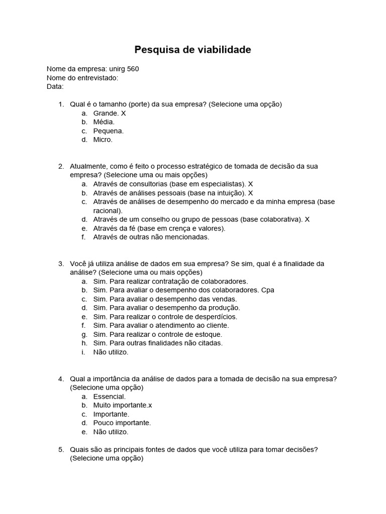 Pesquisa de Viabilidade | PDF | Inteligência empresarial | Business