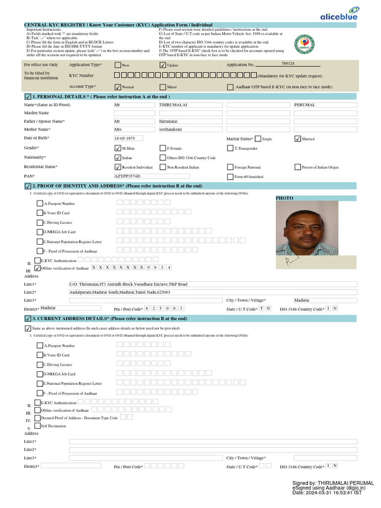 KYC Update Form for Individuals | PDF | Identity Document | Access Control