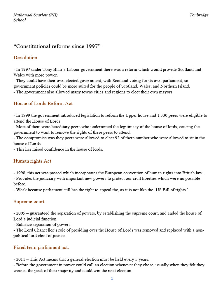 Constitutional Reforms Since 1997 | Download Free PDF | House Of Lords ...