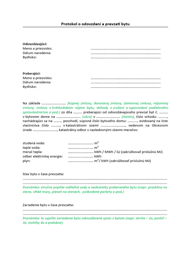 Preberaci Protokol Byt Vzor Aktualizovany 2022 | PDF