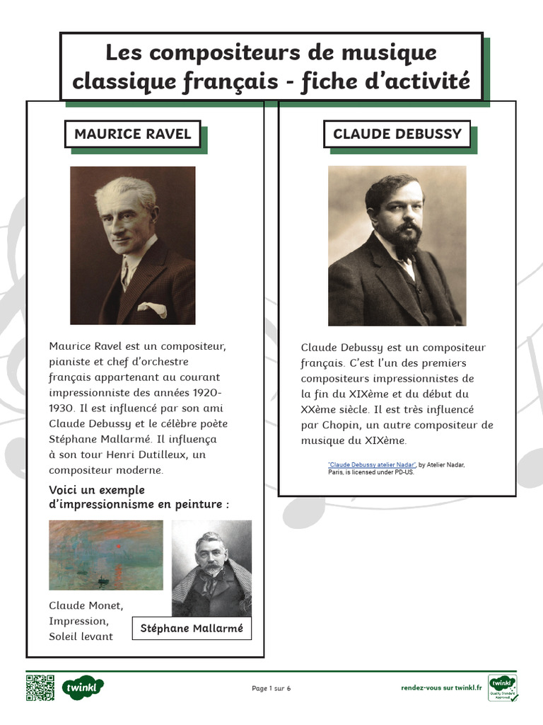 Les Compositeurs de Musique Classique Francais Fiche Dactivite | PDF ...