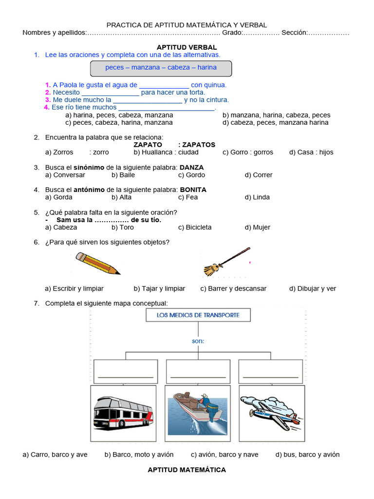 Practica de Aptitud Matemática y Verbal | PDF | Métodos y materiales de ...