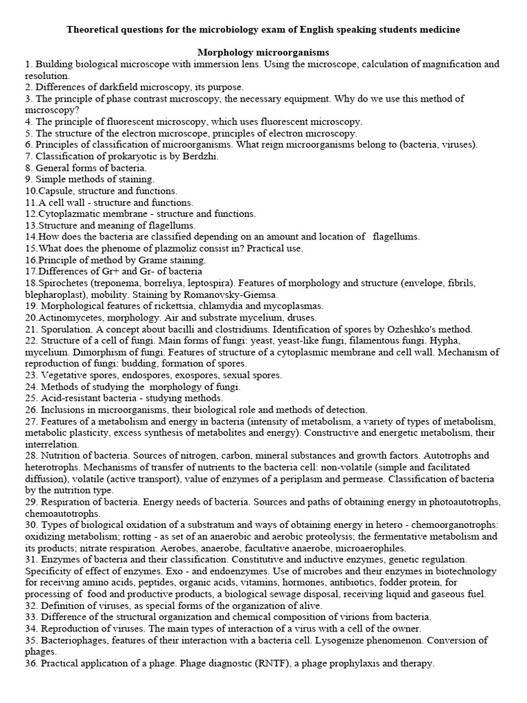 Microb - Exam - Questions - 2023-2024 | PDF | Bacteria | Metabolism