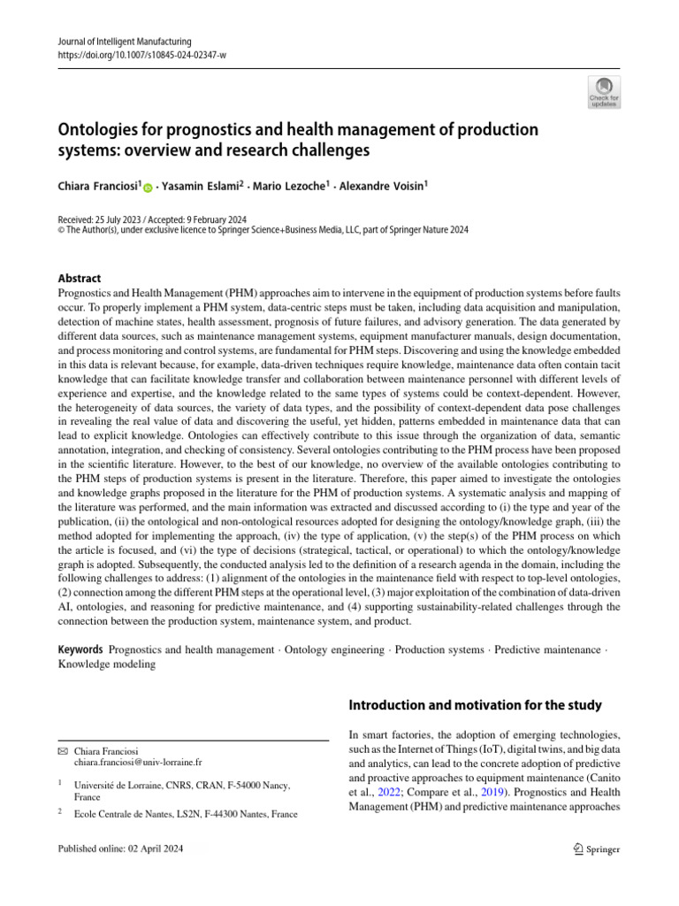 Ontologies For Prognostics and Health Management of Production Systems: Overview and Research ...