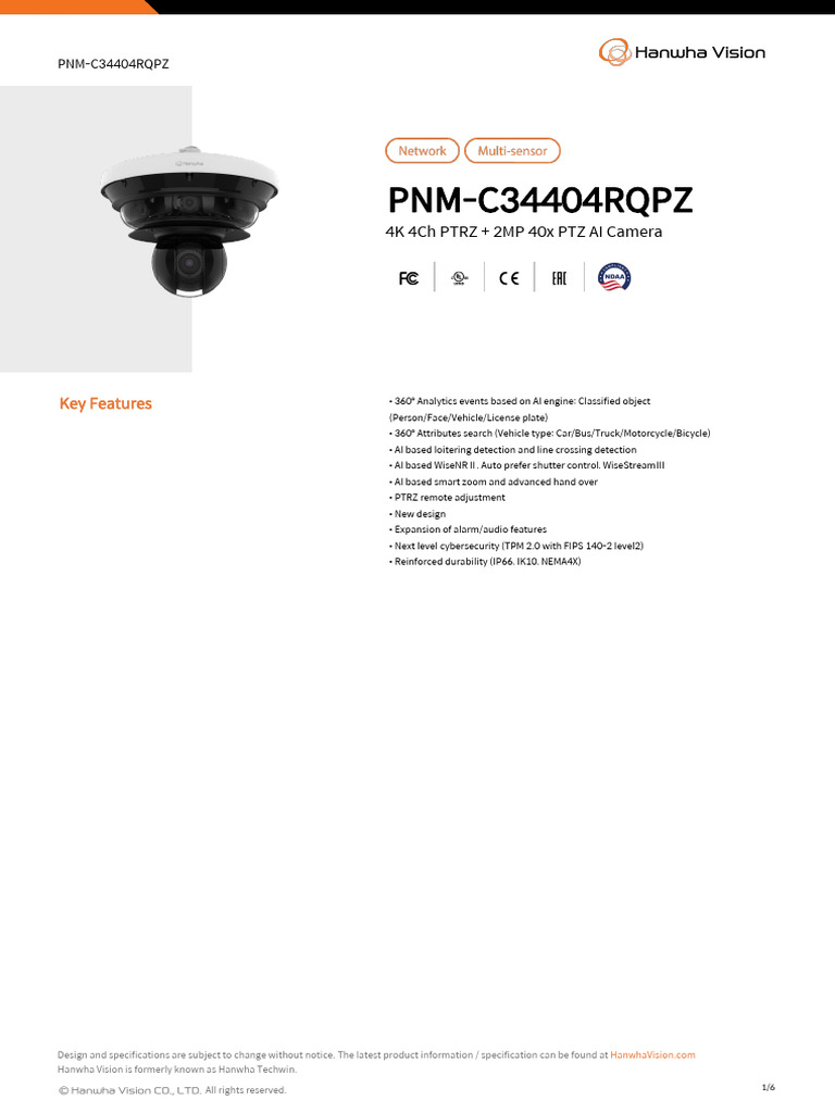 DataSheet PNM-C34404RQPZ 240307 EN | PDF | Ip Address | Network Protocols