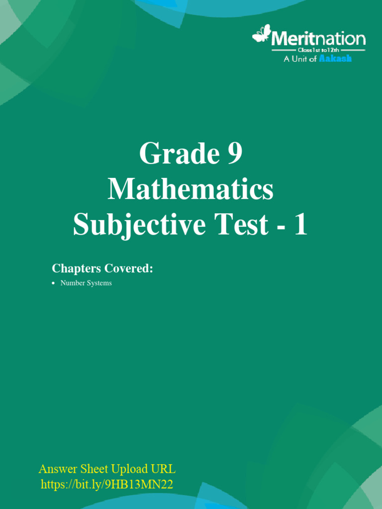 Grade 9 Mathematics Subjective Test 1 | PDF | Mathematics