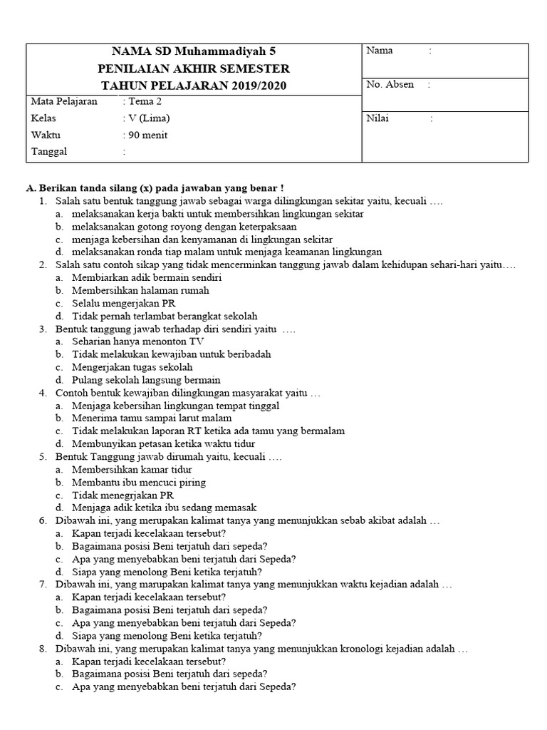 Soal PAS TEMA 2 Kelas 5 SMT 1 | PDF | Karier & Perkembangan | Gaya Hidup