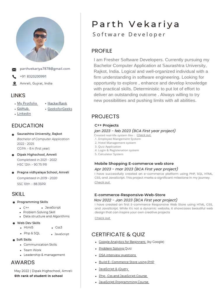 Parth Resume | PDF | World Wide Web | Internet & Web