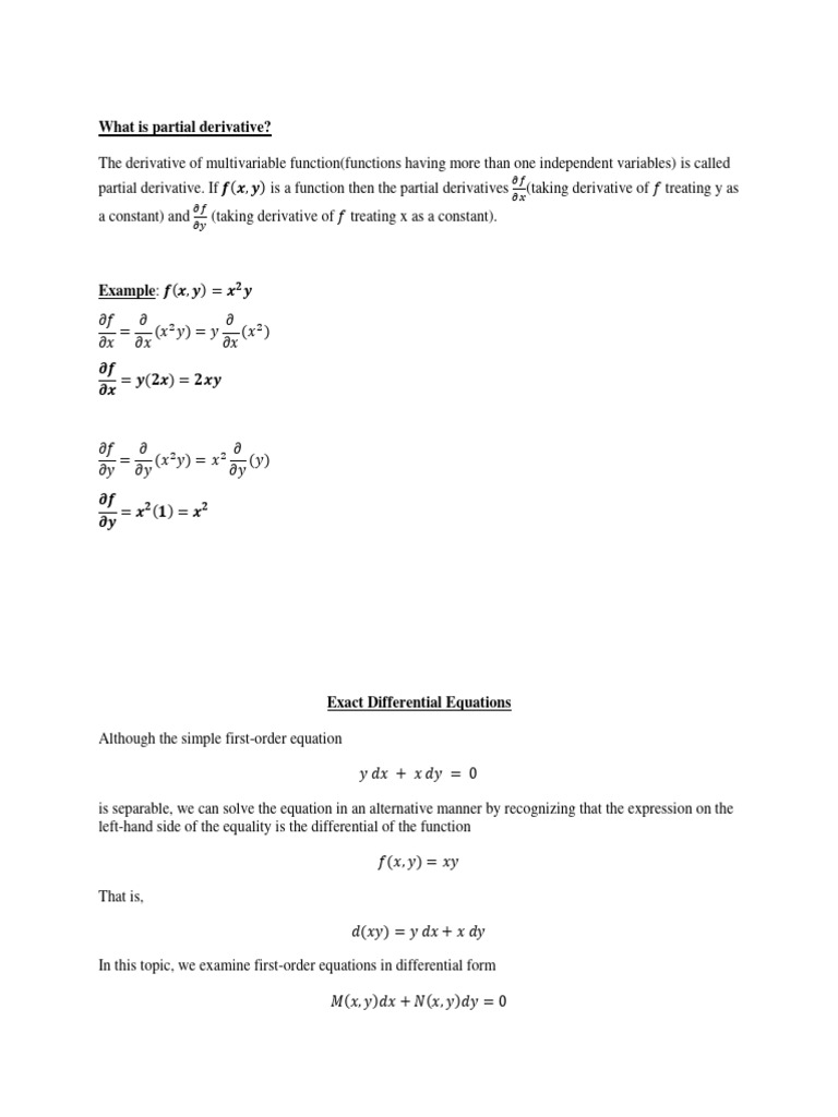 Exact Differential Equations | PDF | Equations | Derivative