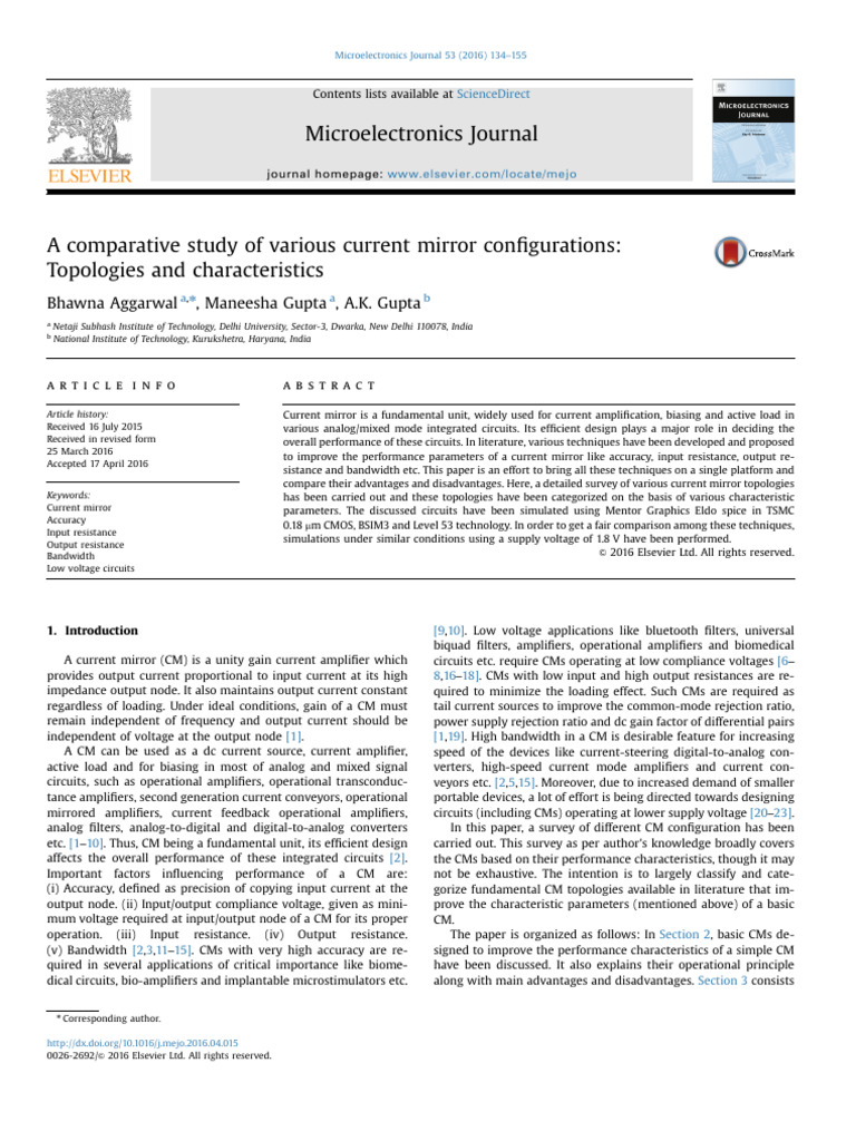 A Comparative Study of Various Current Mirror Configurations ...