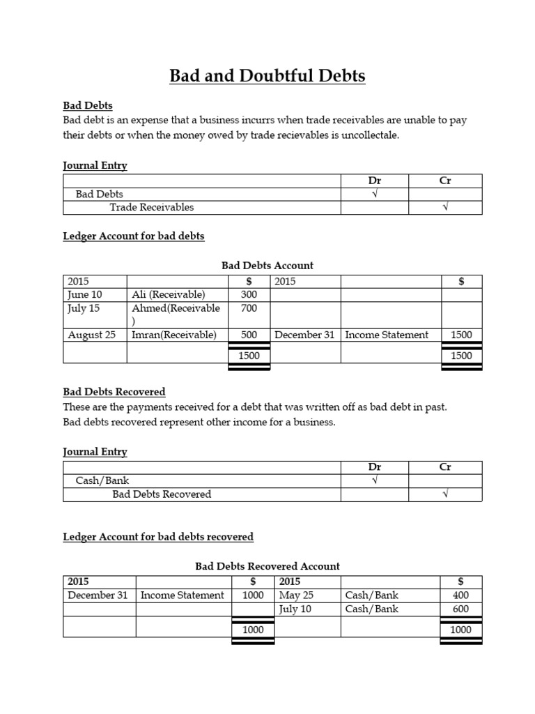 Bad and Doubtful Debts Notes | PDF | Bad Debt | Debt