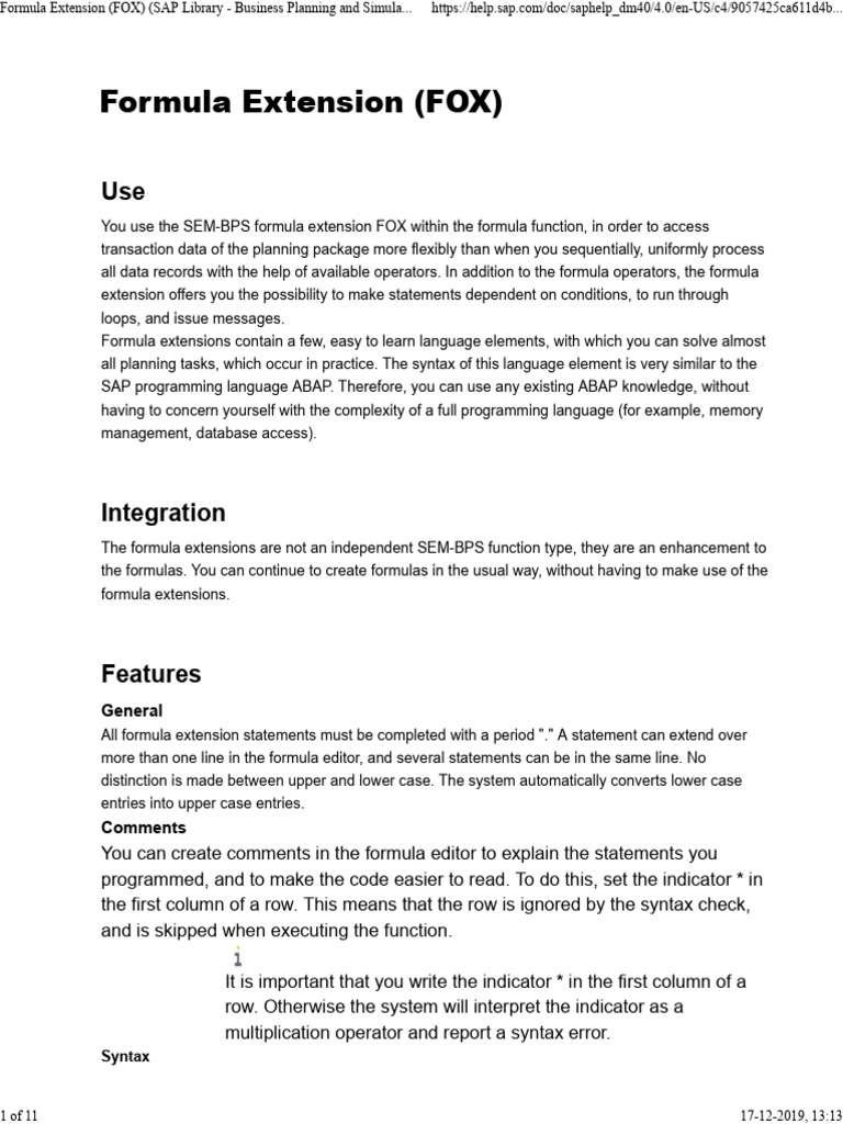 Formual Extension (FOX) - BW-IP | PDF | Control Flow | Variable ...