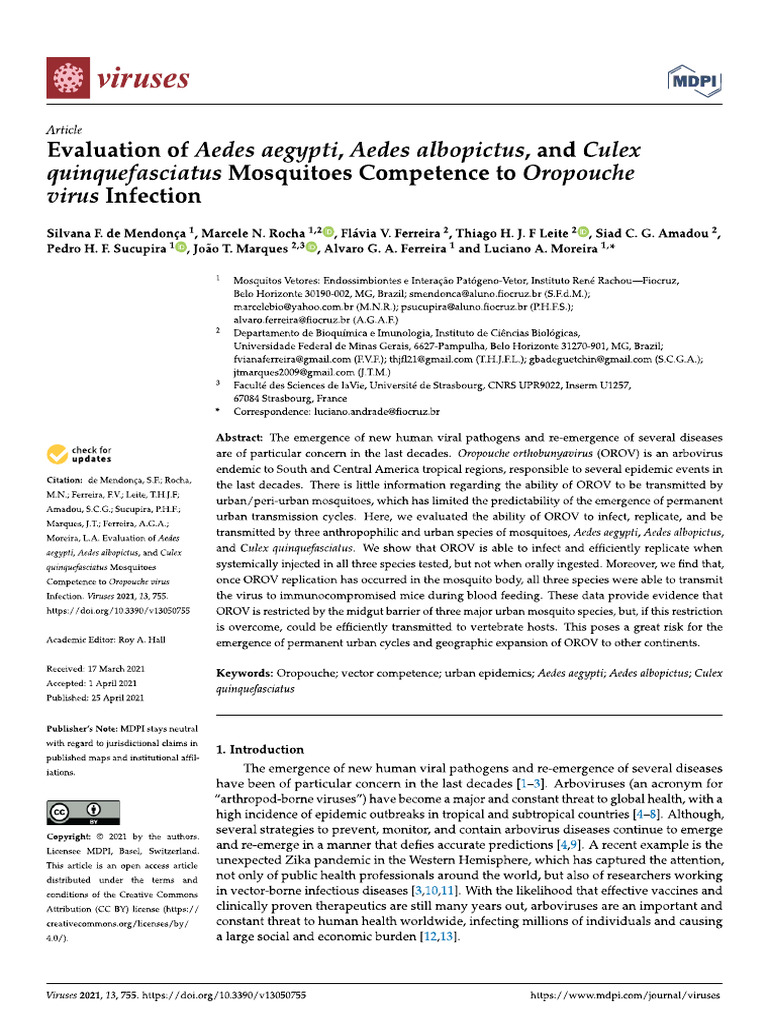 Evaluation of Aedes Aegypti, Aedes Albopictus, and Culex Quinquefasciatus Mosquitoes Competence ...