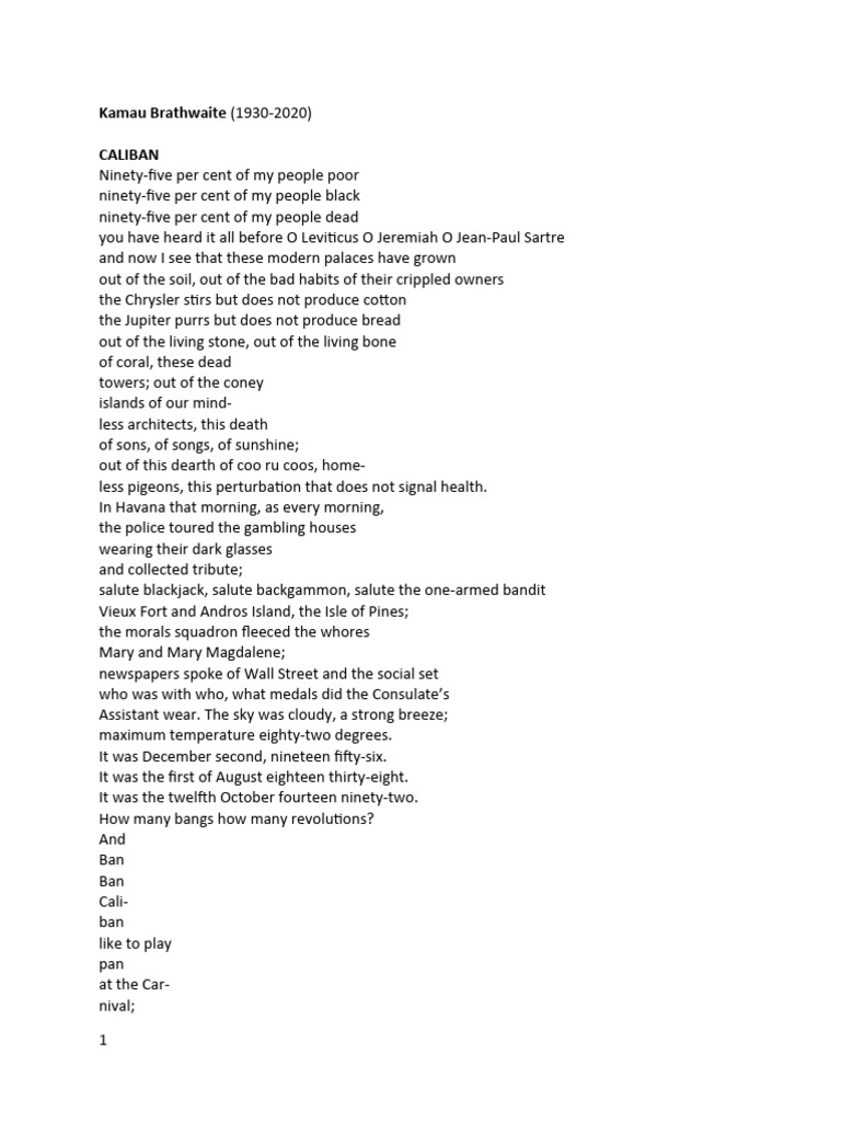 Kamau Brathwaite Caliban Limbo | PDF