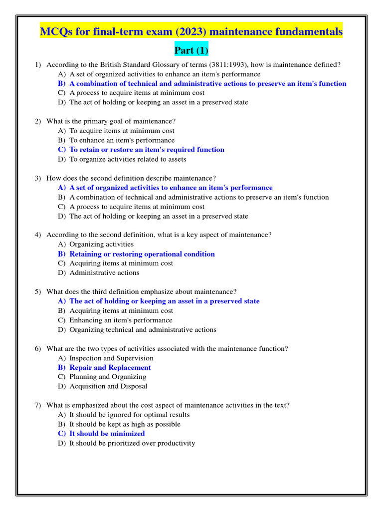 Maintenance Fundamentals MCQs 2023 | PDF | Mechanical Engineering