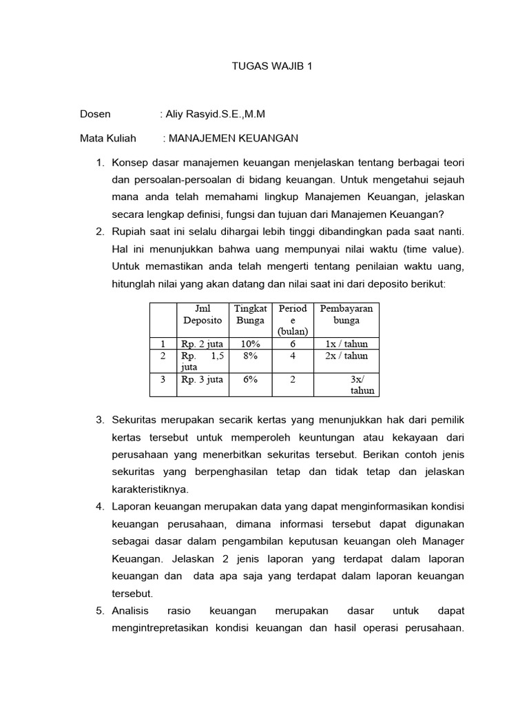 Manajemen Keuangan: Konsep, Nilai Waktu Uang, dan Analisis Rasio | PDF ...
