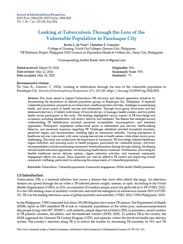Looking at Tuberculosis Through The Lens of The Vulnerable Population ...