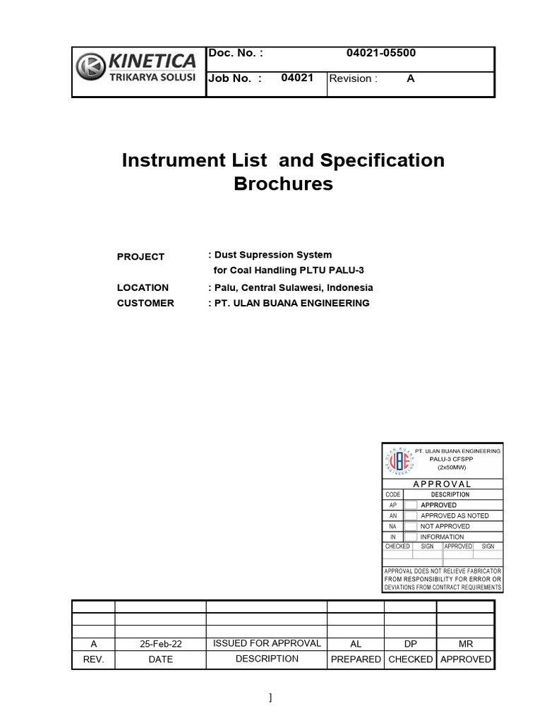 04021-05500 Instrument List | PDF | Valve | Electrical Connector