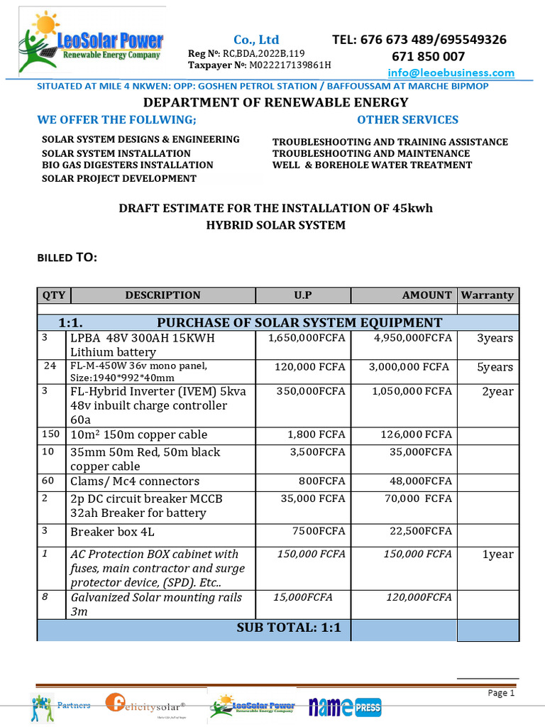 45KWH Draft Estimate For The House | PDF | Solar Power | Electricity