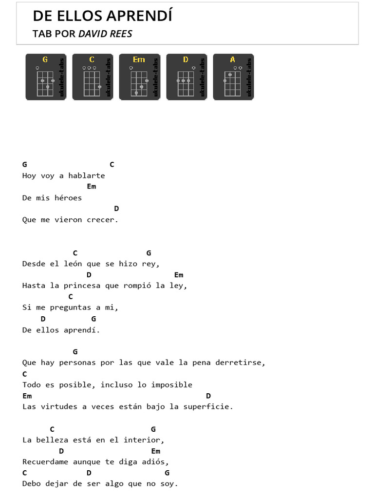 De Ellos Aprendí Tab Por David Rees - Ukulele Tabs | PDF