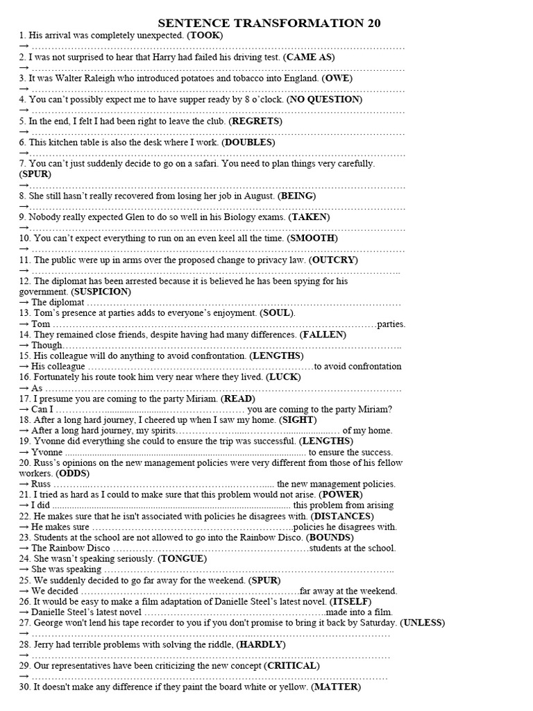 Sentence Transformation Exercises | PDF