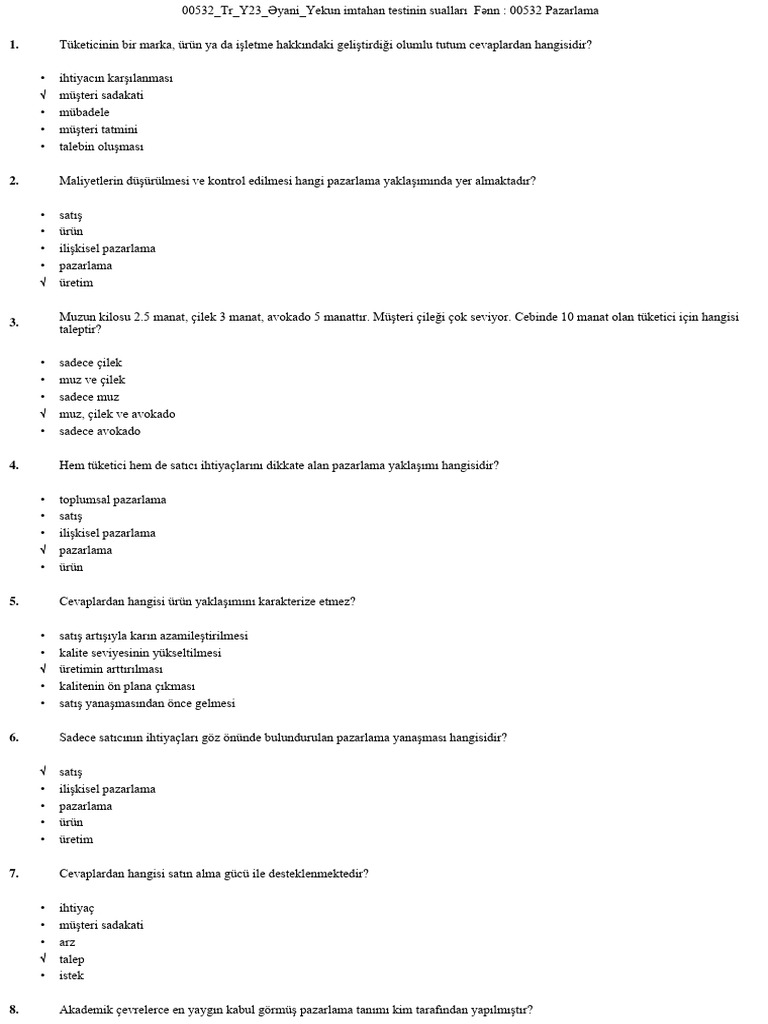 TR - Y23 - Æ Yani - Yekun Imtahan Pazarlama | PDF