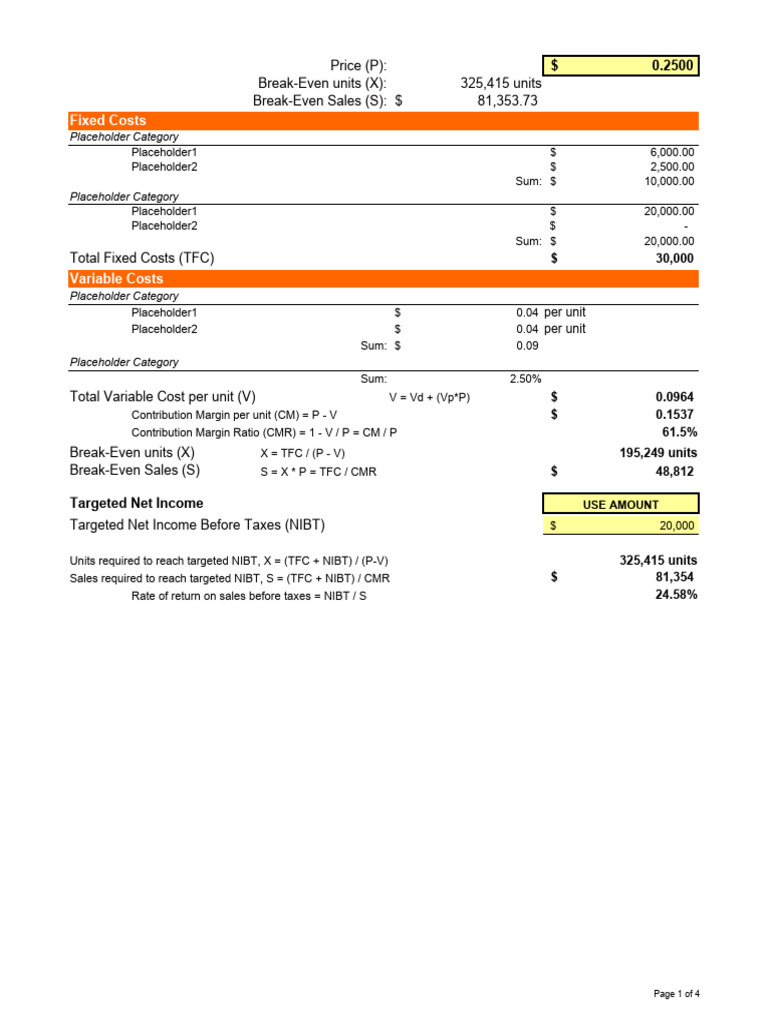 Break-Even Analysis and Profit Targets | PDF | Economics | Income Statement