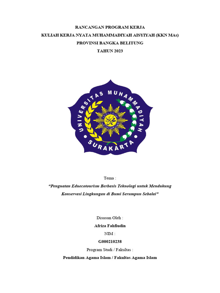 RANCANGAN PROGRAM KERJA KKN Afriza 2023 | PDF