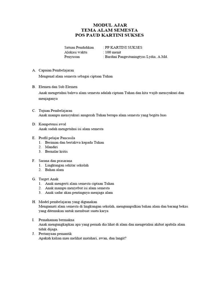 Modul Ajar Ppks Alam Semesta | PDF