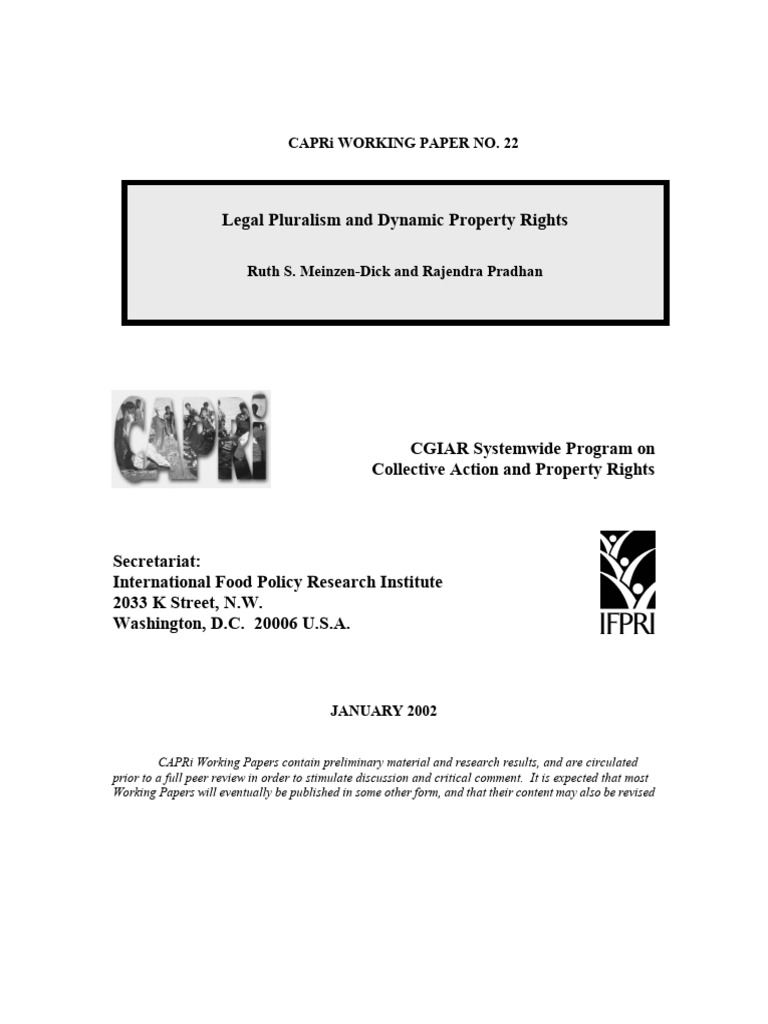 Legalpluralism2002 CAPRi Working Paper | PDF | Property | Water
