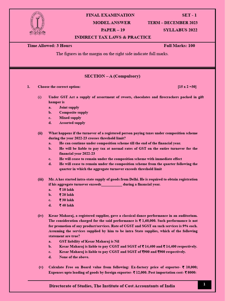 Paper19 Set1 New Sol | PDF | Multi Level Marketing | Taxes