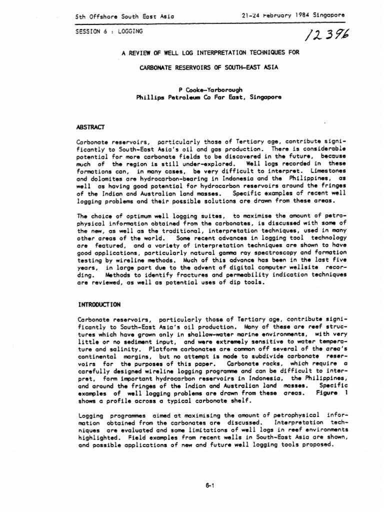 1984 A Review of Well Log Interpretation Techniques For Carbonate Reservoirs of South-East Asia ...